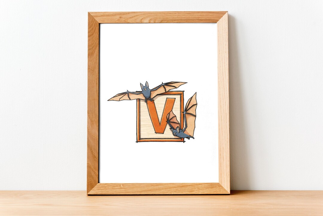 V is for Vampire Bats - Digital Download Artwork for Kids Room Decor - Etsy