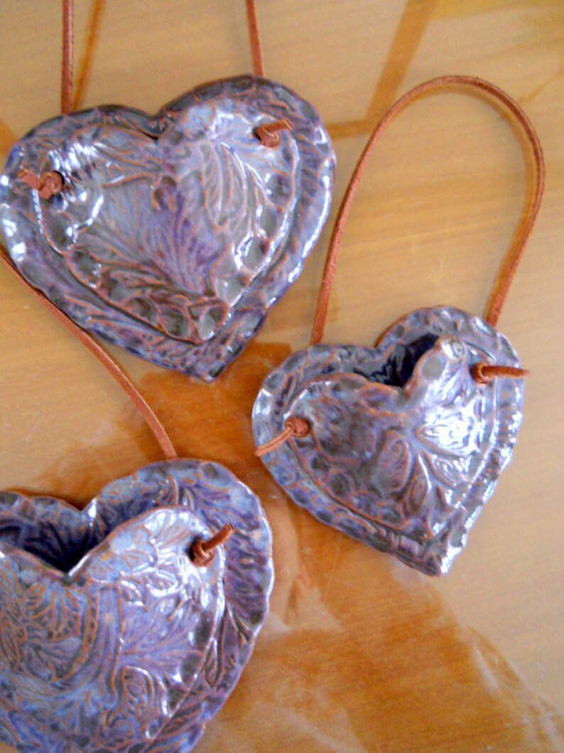 Three Ceramic Heart Shaped Wall Pockets Are Embossed With - Etsy