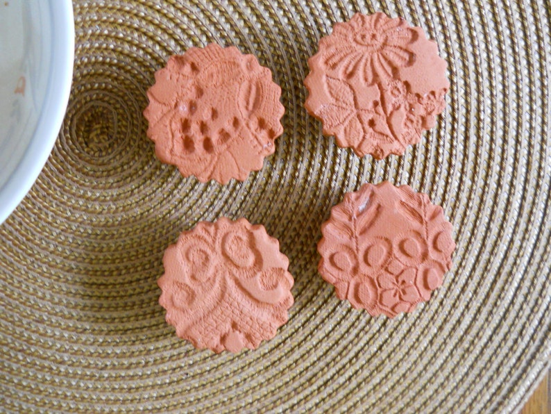 Set of 4 ceramic cookie stamps each made from a unique scrap | Etsy