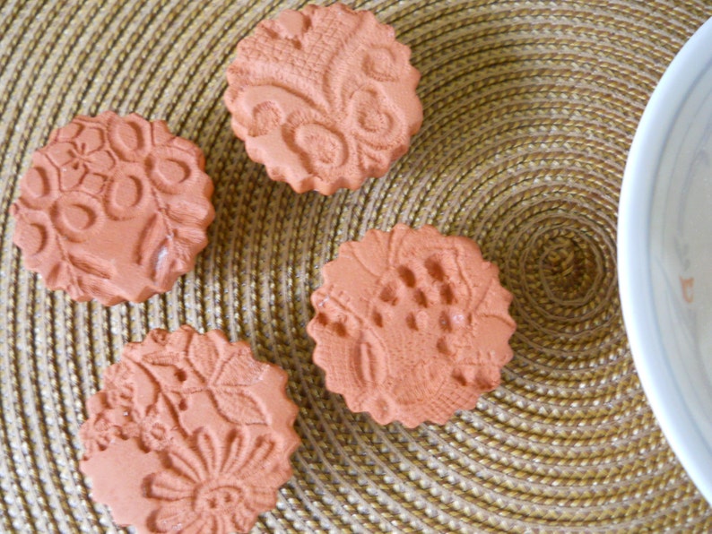 Set of 4 ceramic cookie stamps each made from a unique scrap | Etsy