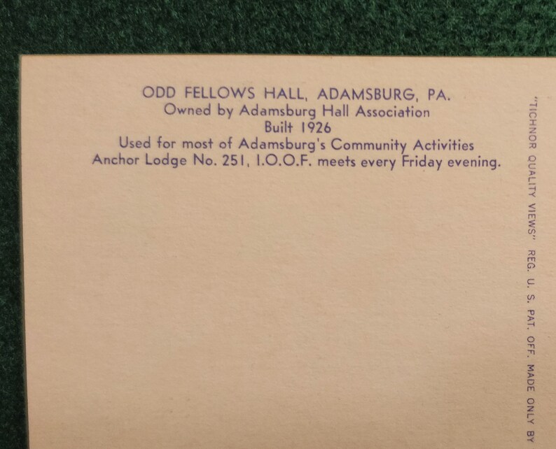 Adamsburg, PA, Tischnor Vintage Linen Postcard, Odd Fellows Hall, Circa ...