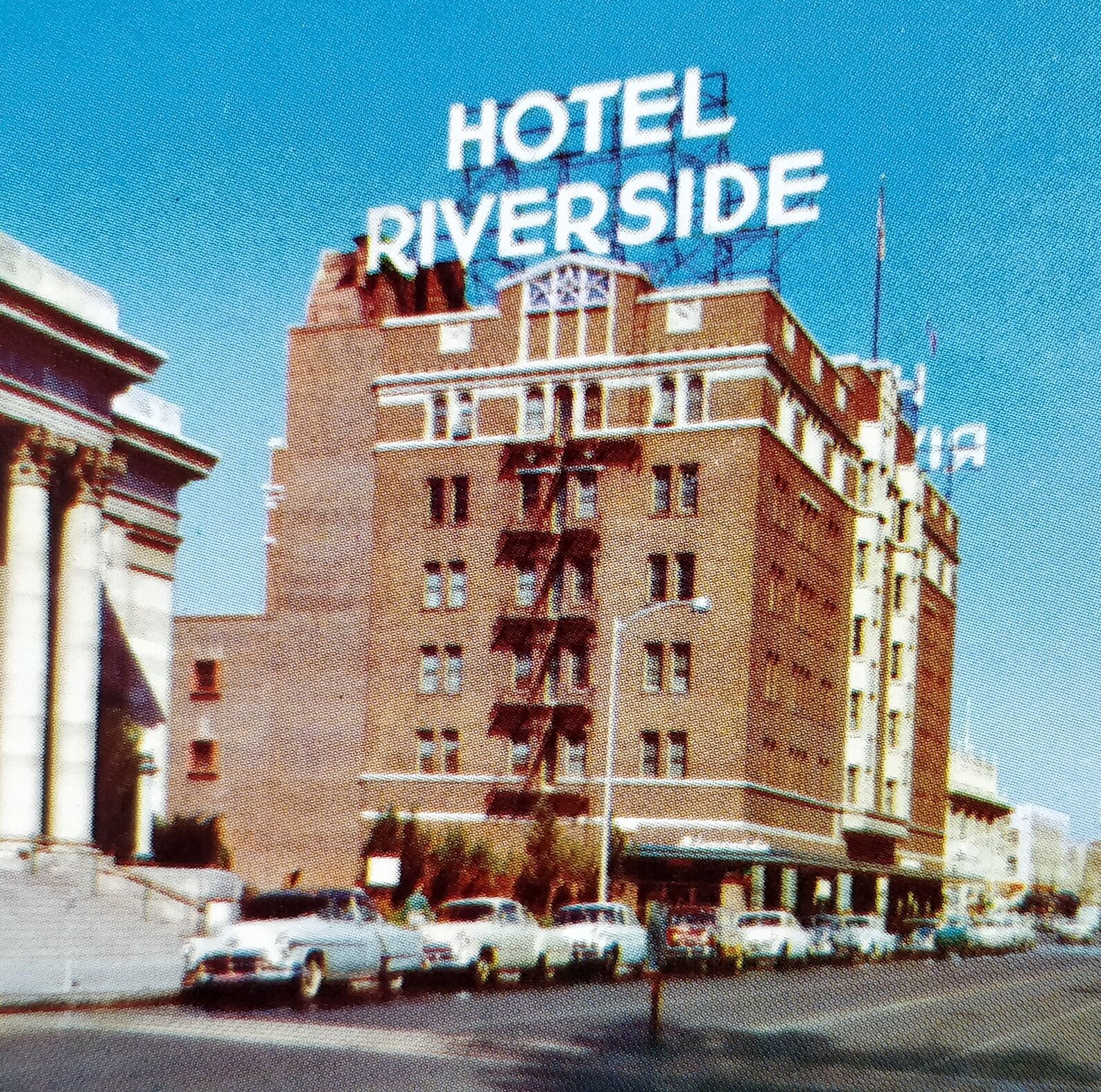 Reno Nevada, cartolina d'epoca, Hotel Riverside, Mapes Hotel, tribunale ...