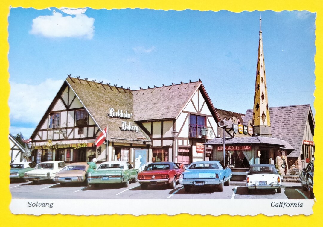 Solvang, California, Vintage Postcard, Birkholm's Bakery, Classic Cars ...
