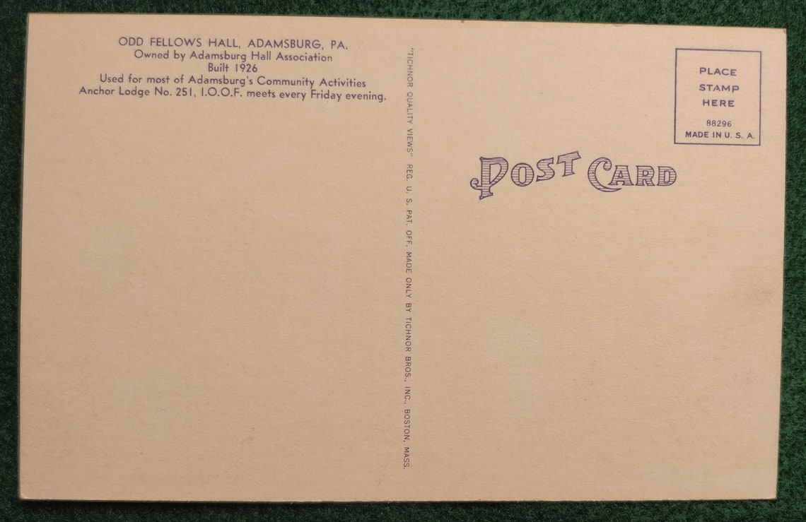 Adamsburg, PA, Tischnor Vintage Linen Postcard, Odd Fellows Hall, Circa ...