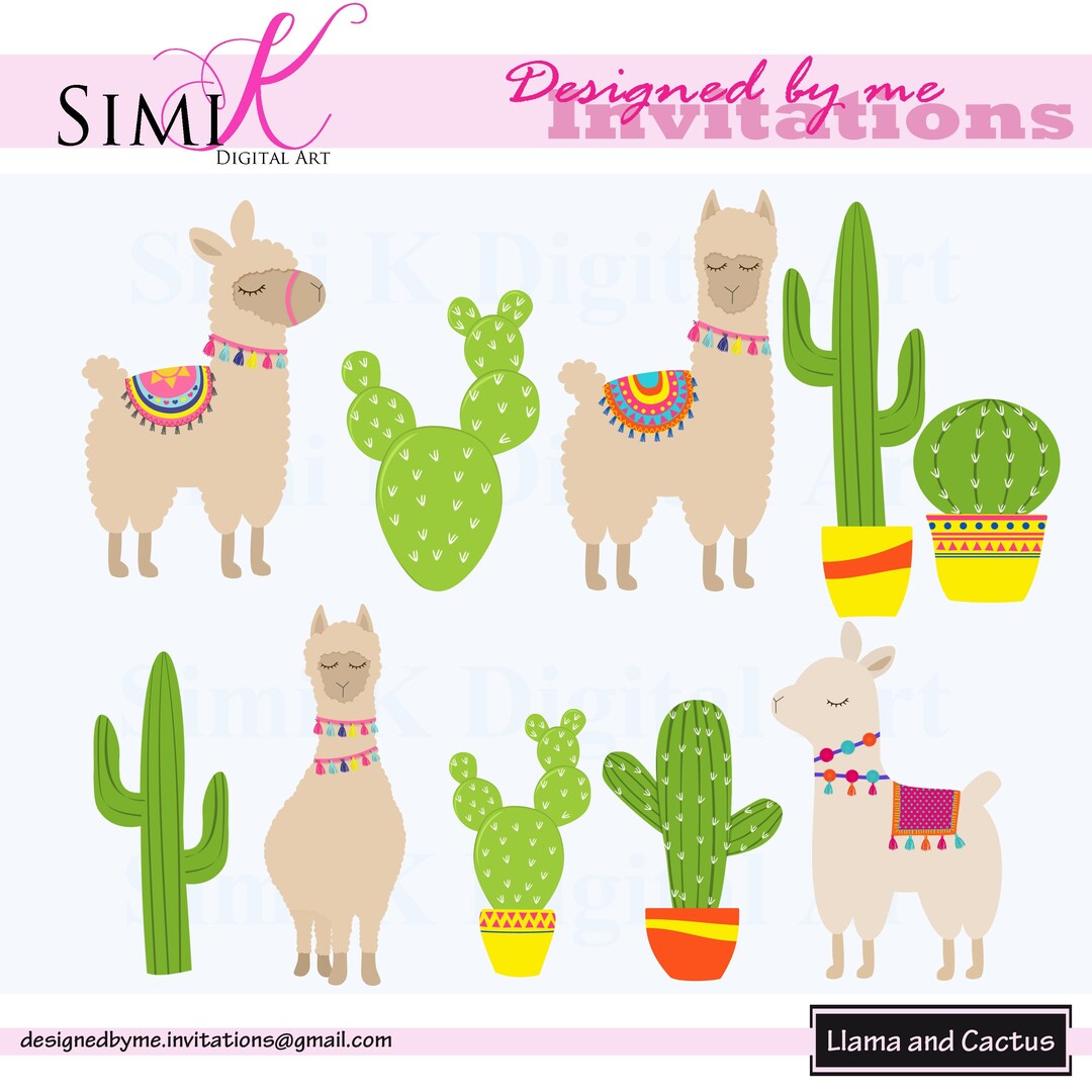 Llama Clip Art Set, Llama Party Clip Art Graphics, Cute Clip Art, Llama ...