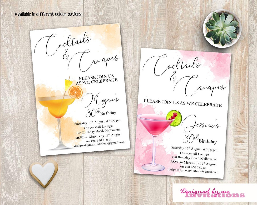Cocktail and Canapes Party Invitation, Cocktail Glass Birthday ...