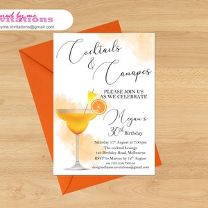 Cocktail and Canapes Party Invitation, Cocktail Glass Birthday ...