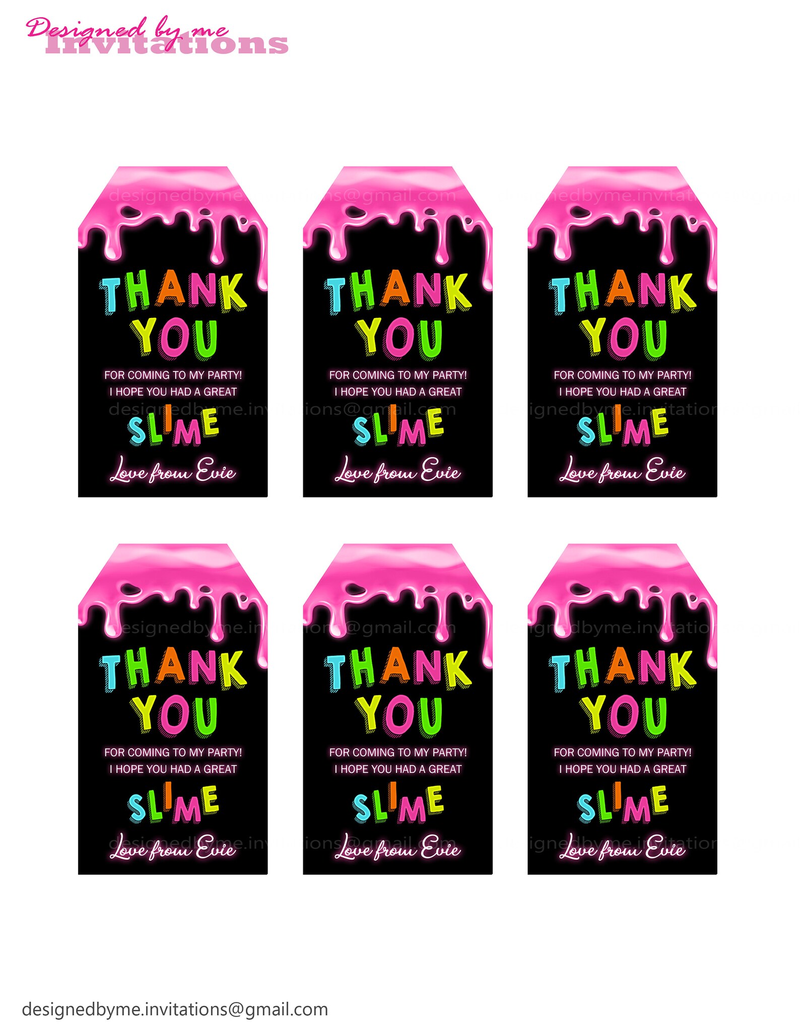 Slime Thank You Gift Tag / Slime Birthday Favour Tags Neon - Etsy