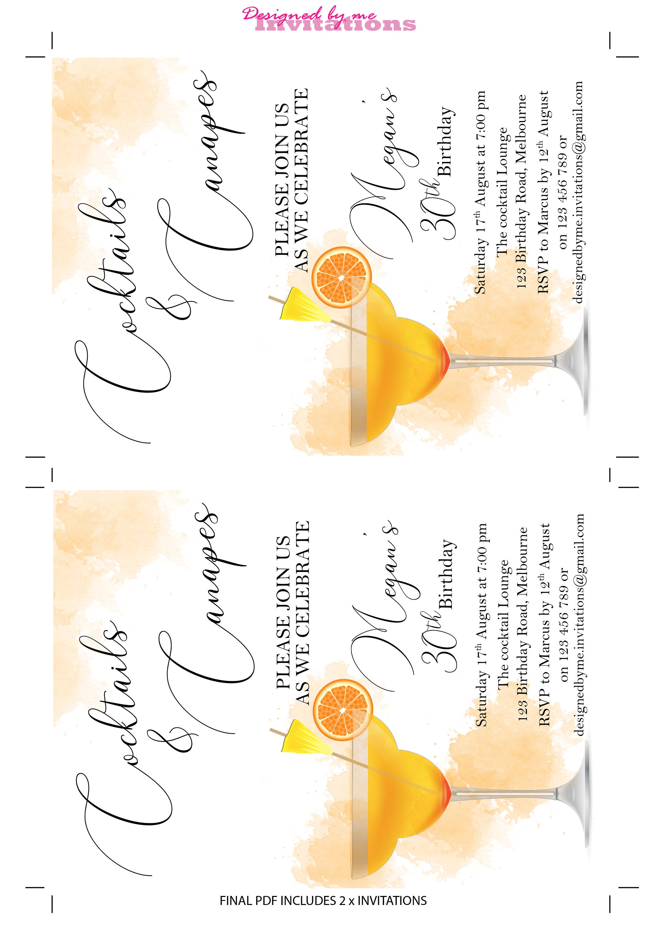 Cocktail and Canapes Party Invitation Cocktail Glass Birthday - Etsy
