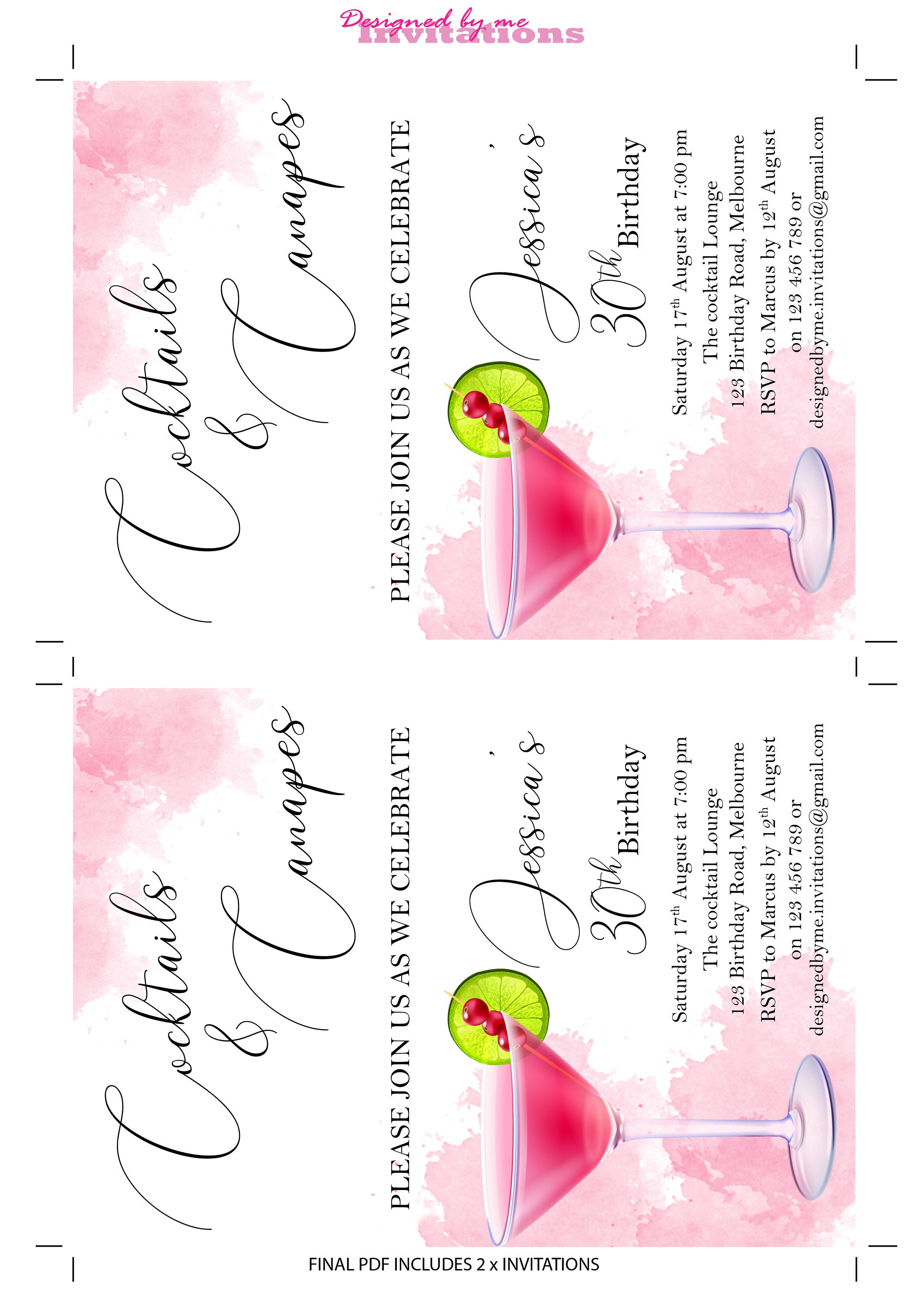 Cocktail and Canapes Party Invitation Cocktail Glass Birthday - Etsy