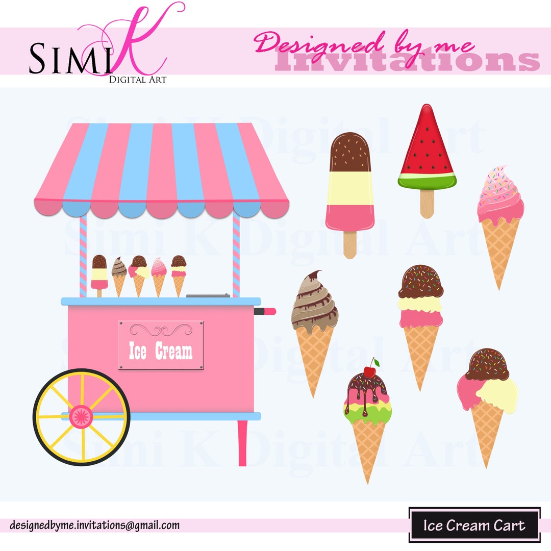 Ice Cream Clip Art Set, Ice Cream Cart Clipart Graphics, Cute Clip Art ...
