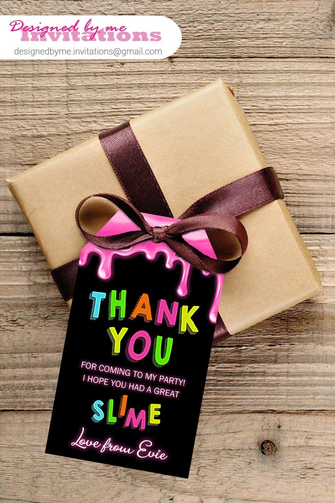 Slime Thank You Gift Tag / Slime Birthday Favour Tags, Neon Slime Thank ...