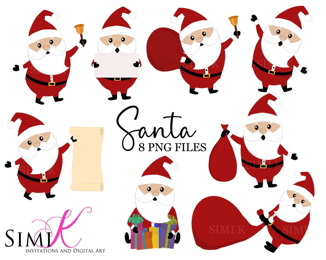 Santa Christmas Clipart Set Cute Santa Clipart Graphics Etsy