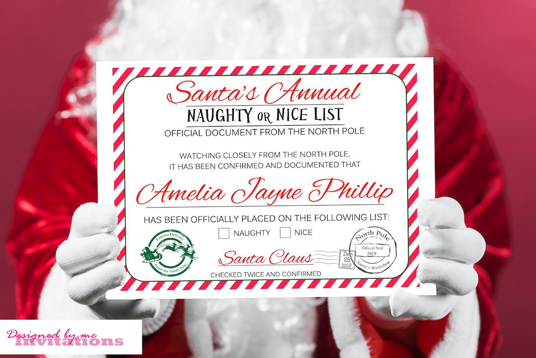 Santa Claus Nice Certificate / Naughty or Nice Type Your Child's Name ...