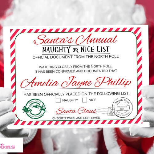 Custom Santa's Naughty or Nice List Certificate - Etsy