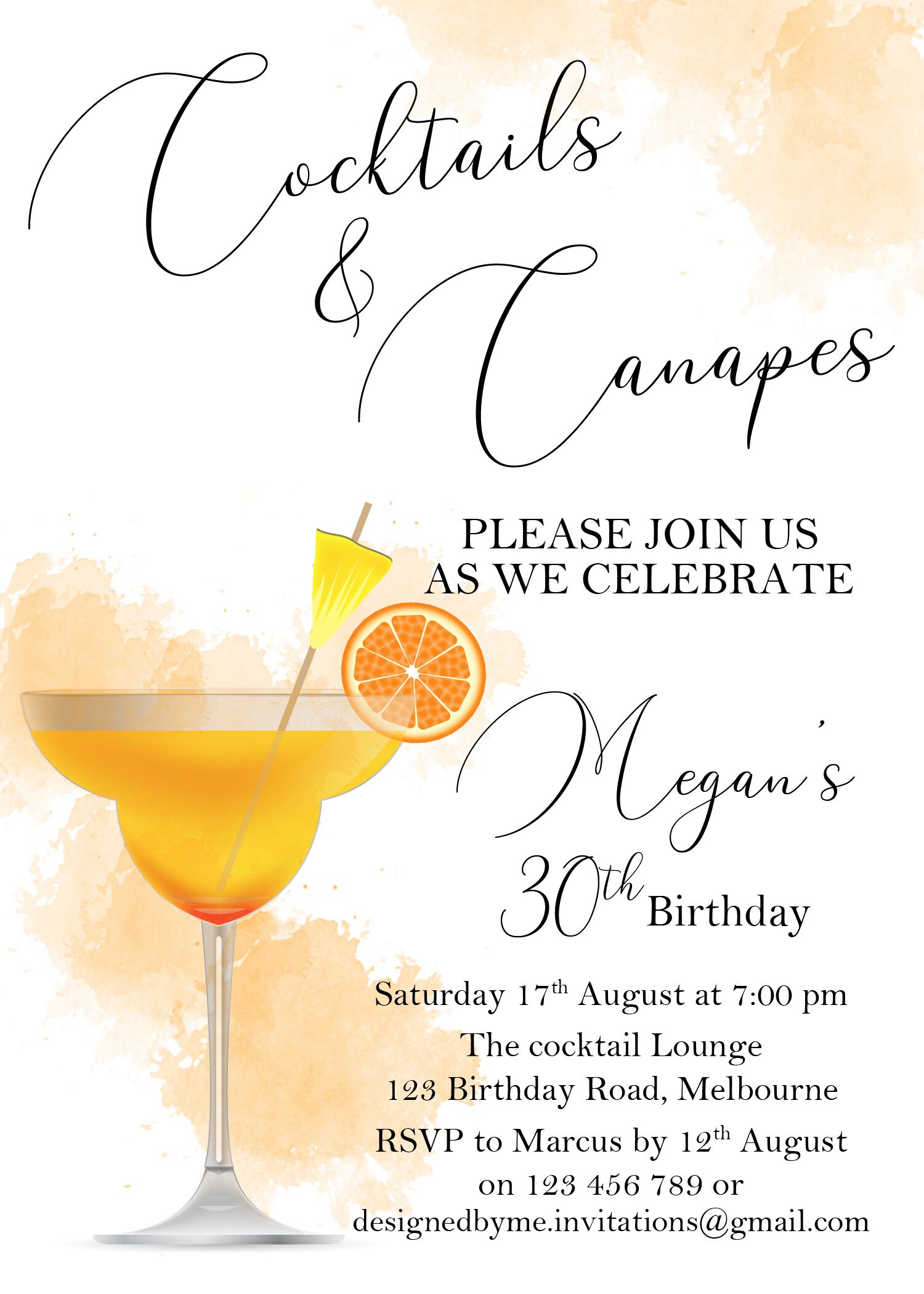Cocktail and Canapes Party Invitation Cocktail Glass Birthday - Etsy