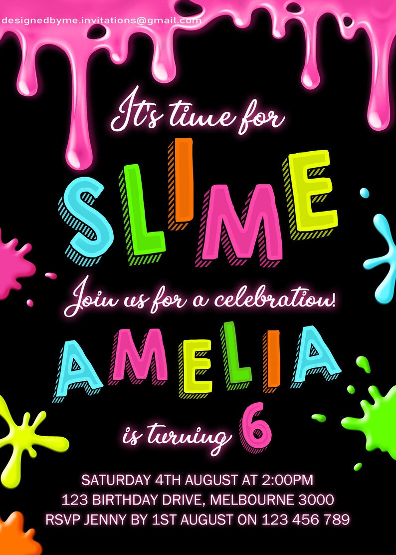 Slime Birthday Invitation Slime Party Invite Neon Slime - Etsy Australia