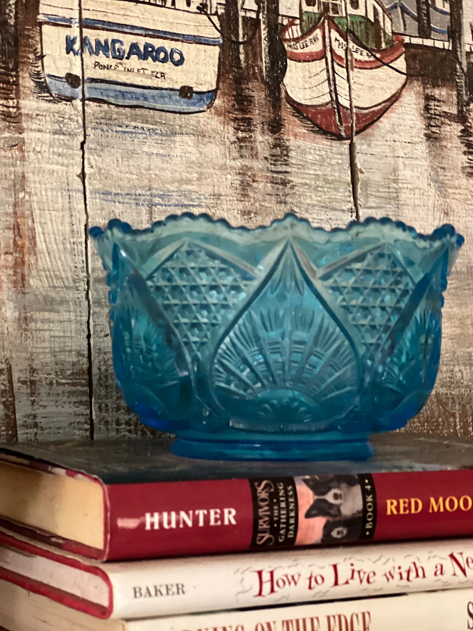 Vintage Depression Turqiose Blue Goass Bowl Diamond Cut Cottage Chic - Etsy