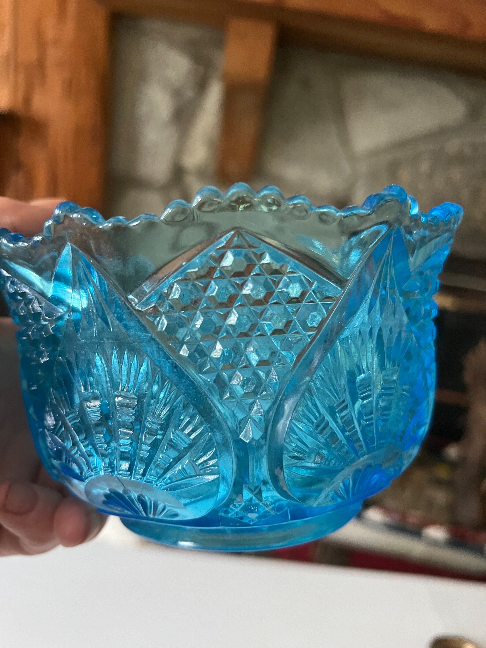 Vintage Depression Turqiose Blue Goass Bowl Diamond Cut Cottage Chic - Etsy