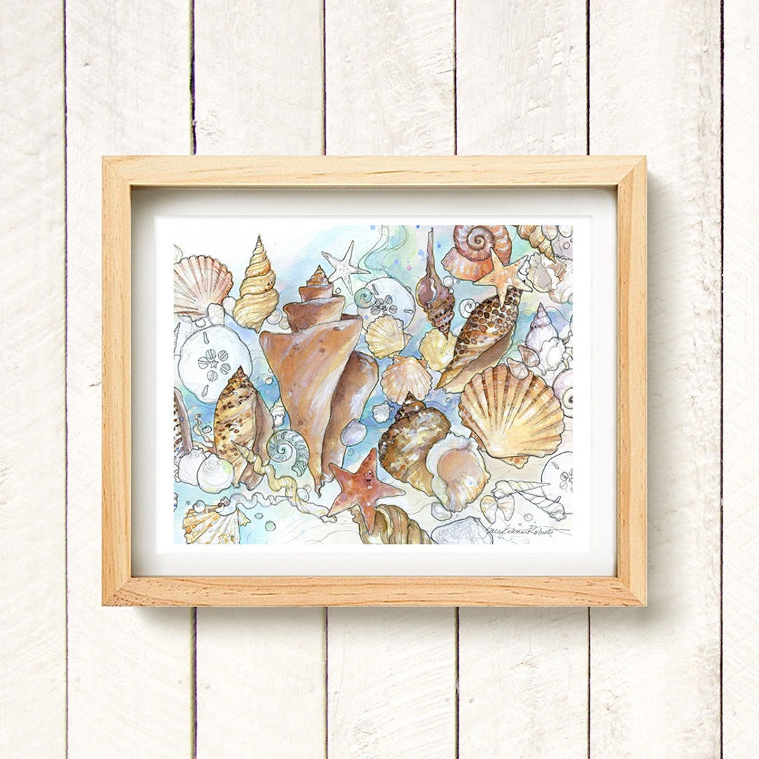 Seaside - Watercolor Beach Shells Art Print 8.5x11" - Etsy