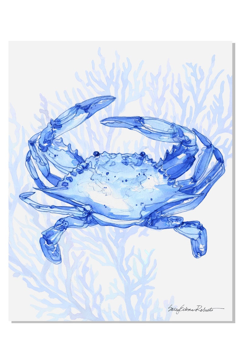 Indigo Ocean Crab - Watercolor Art Print 8.5x11" - Etsy