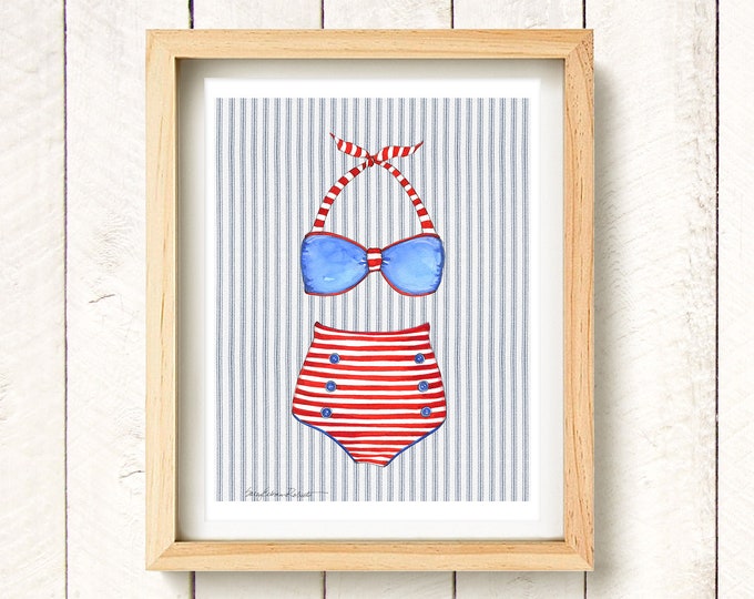 Vintage Bathing Suit - Bikini - Watercolor Art Print - Etsy