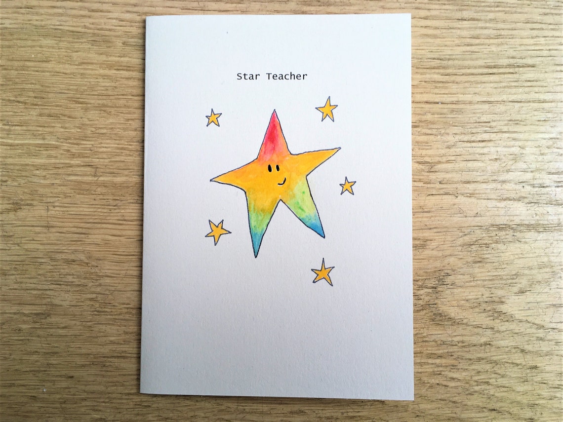 Rainbow Star Teacher Thank You Card Can Be Personalised Hand-painted ...