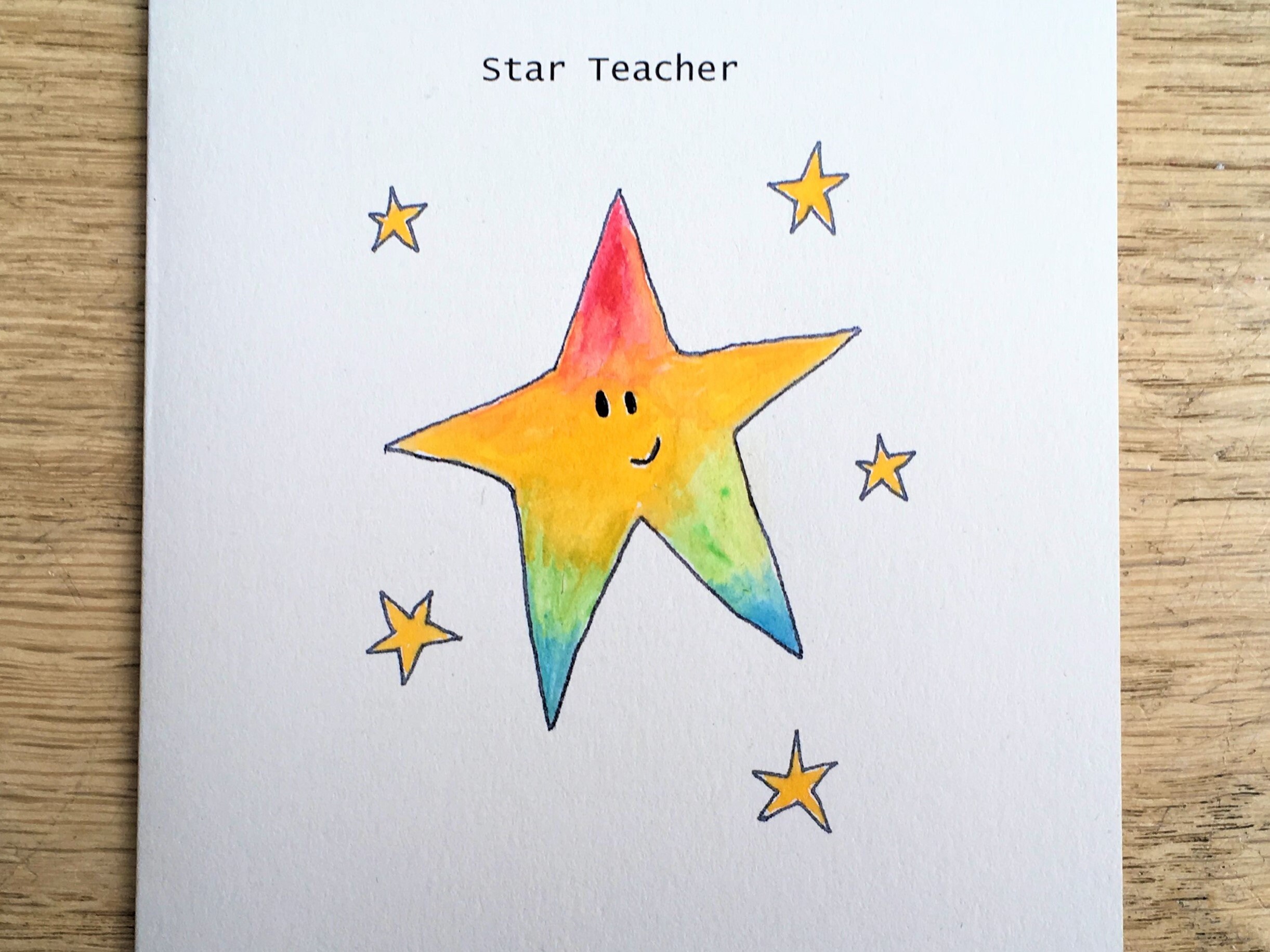 Rainbow Star Teacher Thank You Card Can Be Personalised Hand-painted ...