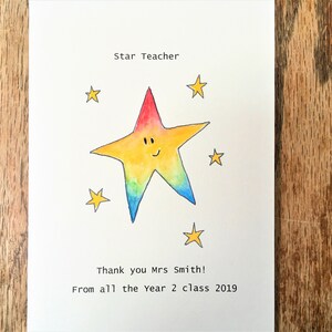 Rainbow Star Teacher Thank You Card Can Be Personalised Hand-painted ...