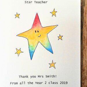 Rainbow Star Teacher Thank You Card Can Be Personalised Hand-painted ...