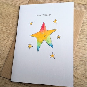 Rainbow Star Teacher Thank You Card Can Be Personalised Hand-painted ...