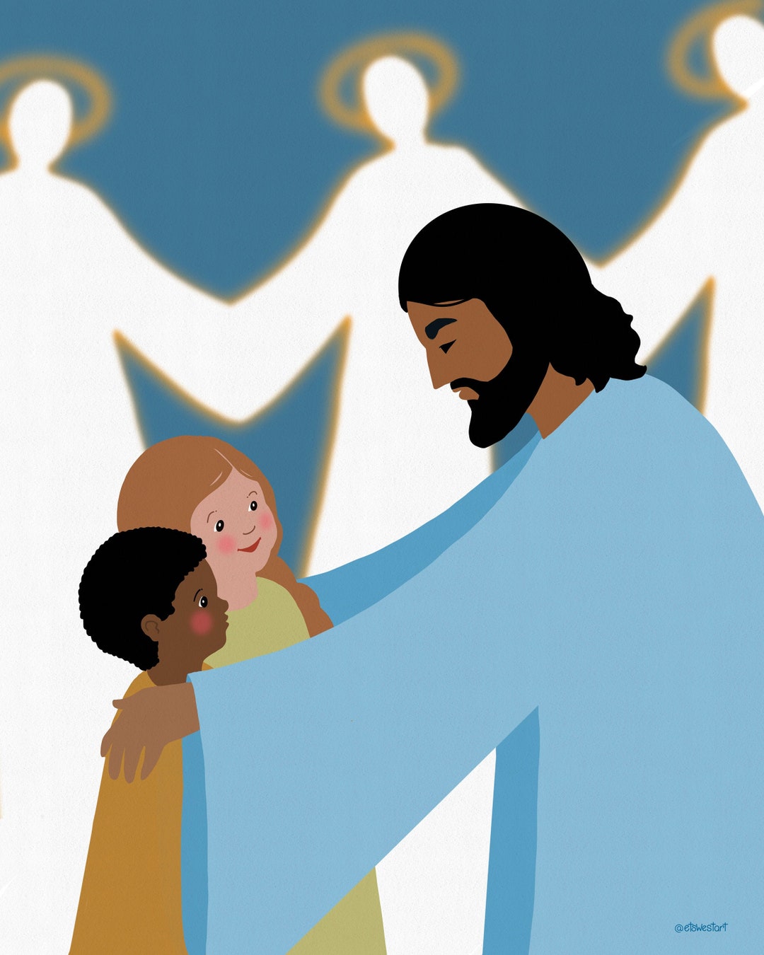 Surrounded by Angels, Jesus With Children - Etsy