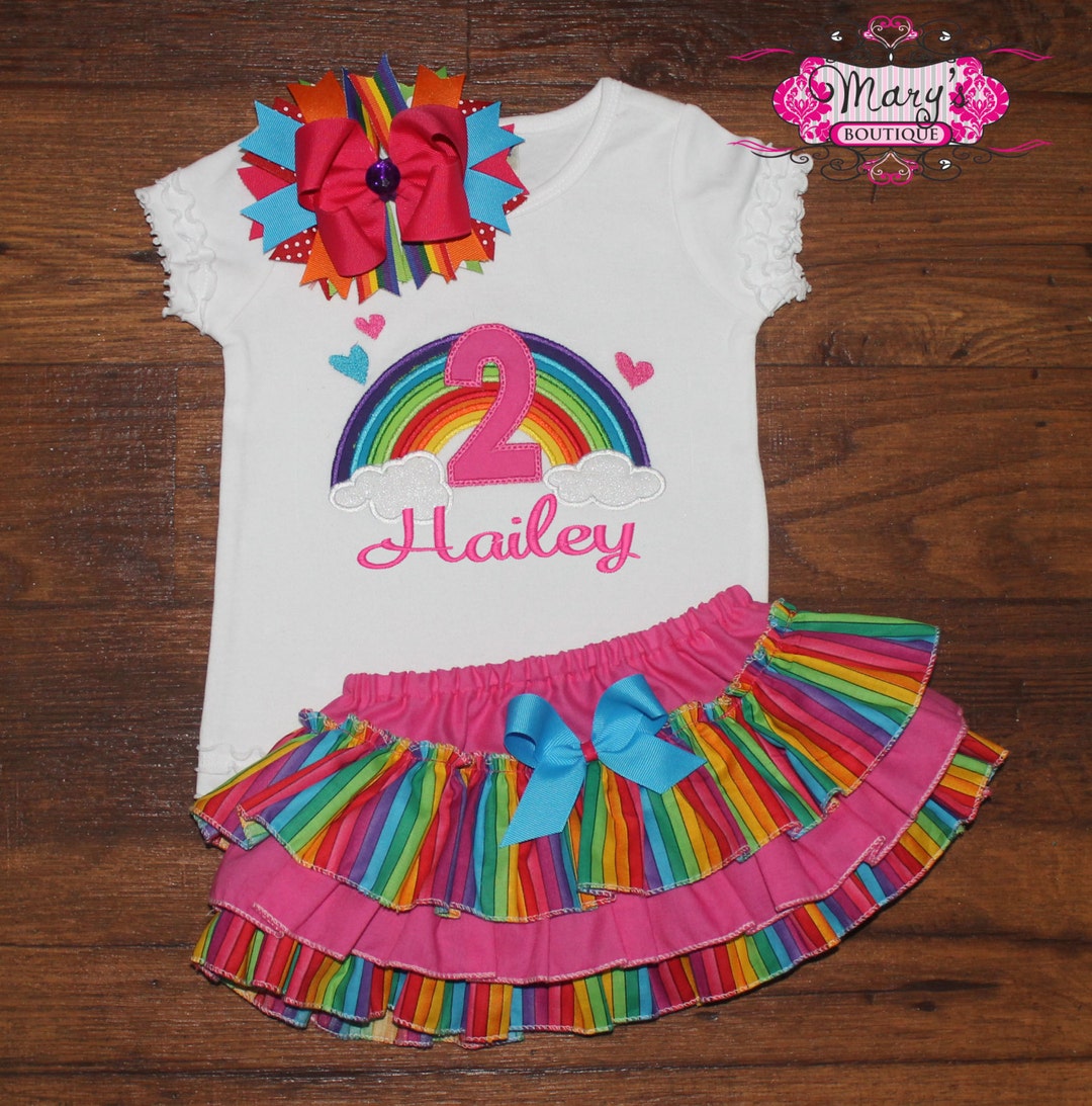 Rainbow First Second Birthday Ruffle Bloomers Outfit - Etsy