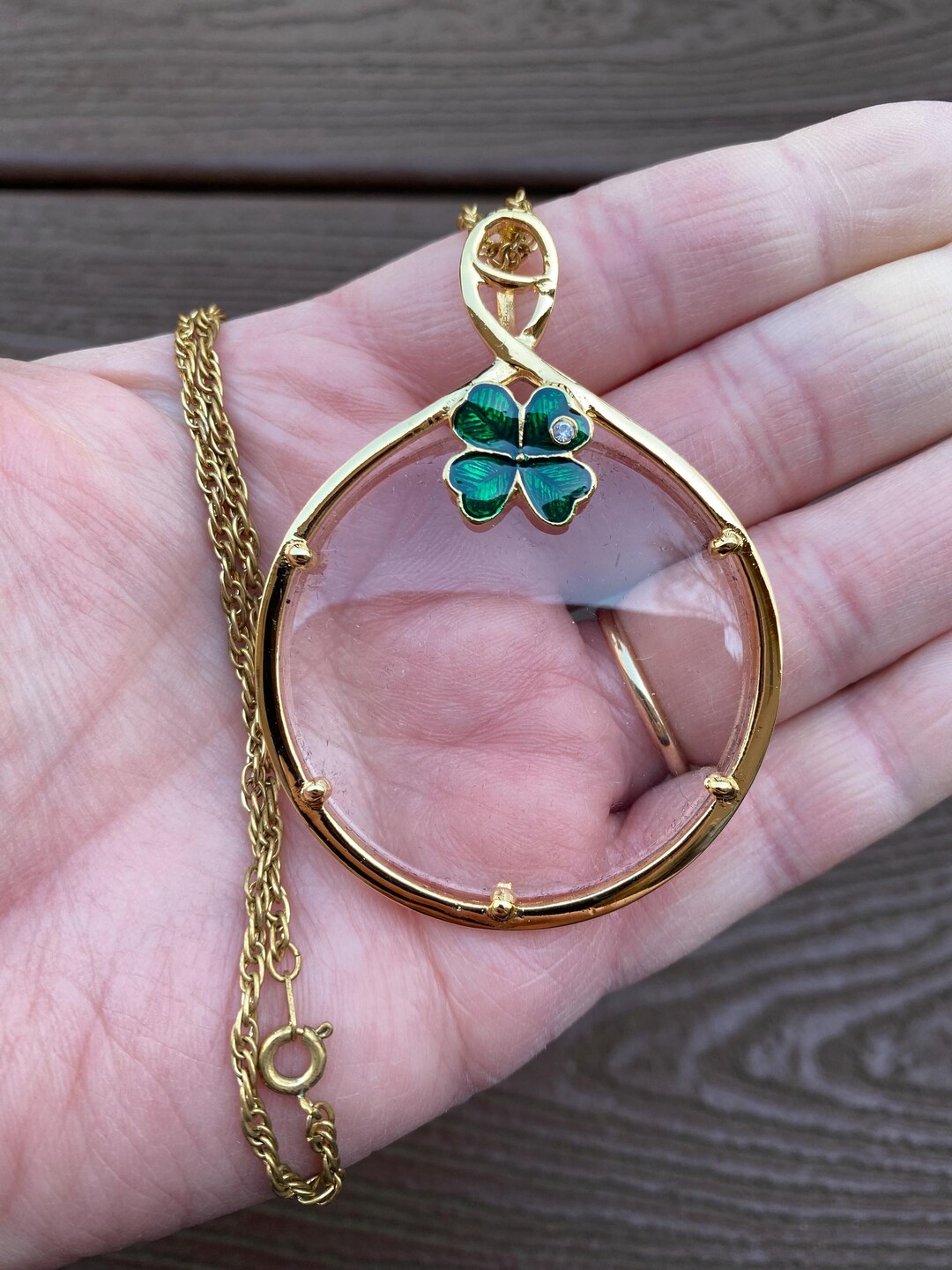 Vintage Jewelry Beautiful Gold Tone With Four Leaf Clover Magnifying ...