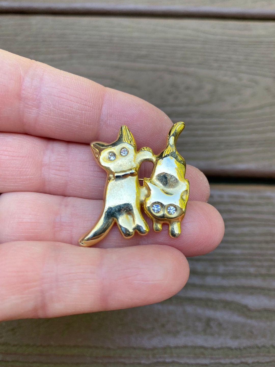 Vintage Jewelry Adorable Gold Tone and Rhinestone Playful Kittens Kitty ...