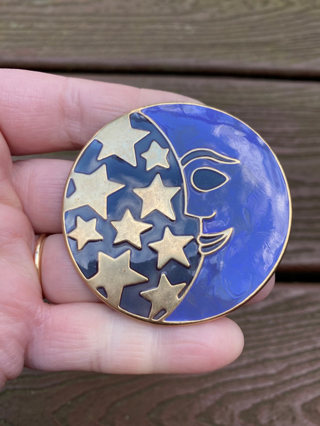 Vintage Jewelry Beautiful Smiling Moon and Stars Celestial Pin Brooch ...