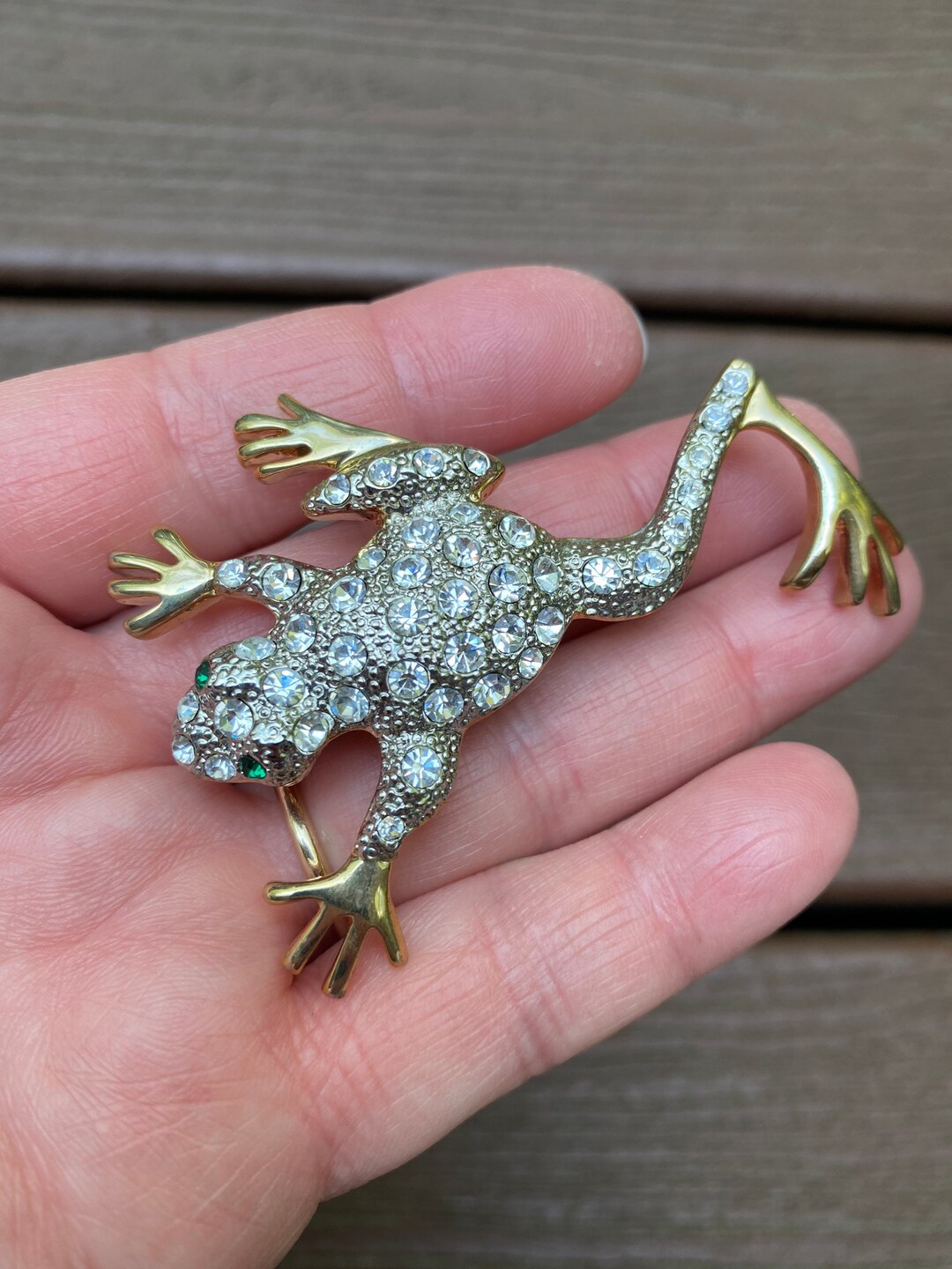 Vintage Jewelry Beautiful Gold Tone and Rhinestone Frog Pin Brooch - Etsy