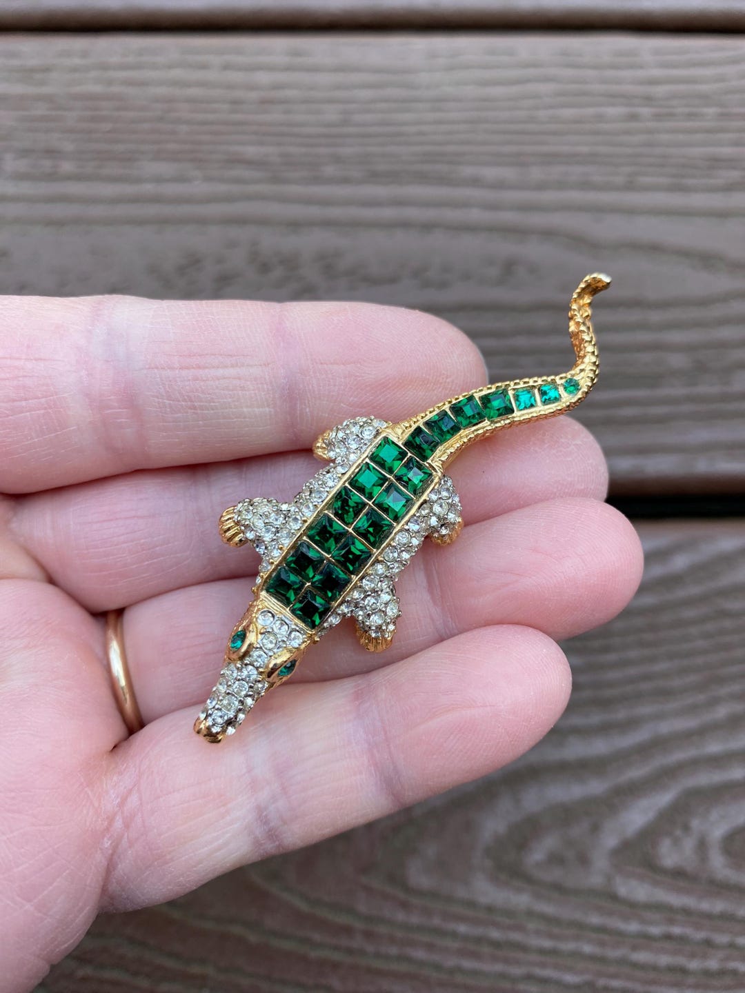 Vintage Jewelry Gorgeous Gold Tone and Rhinestone Alligator Gator Pin ...