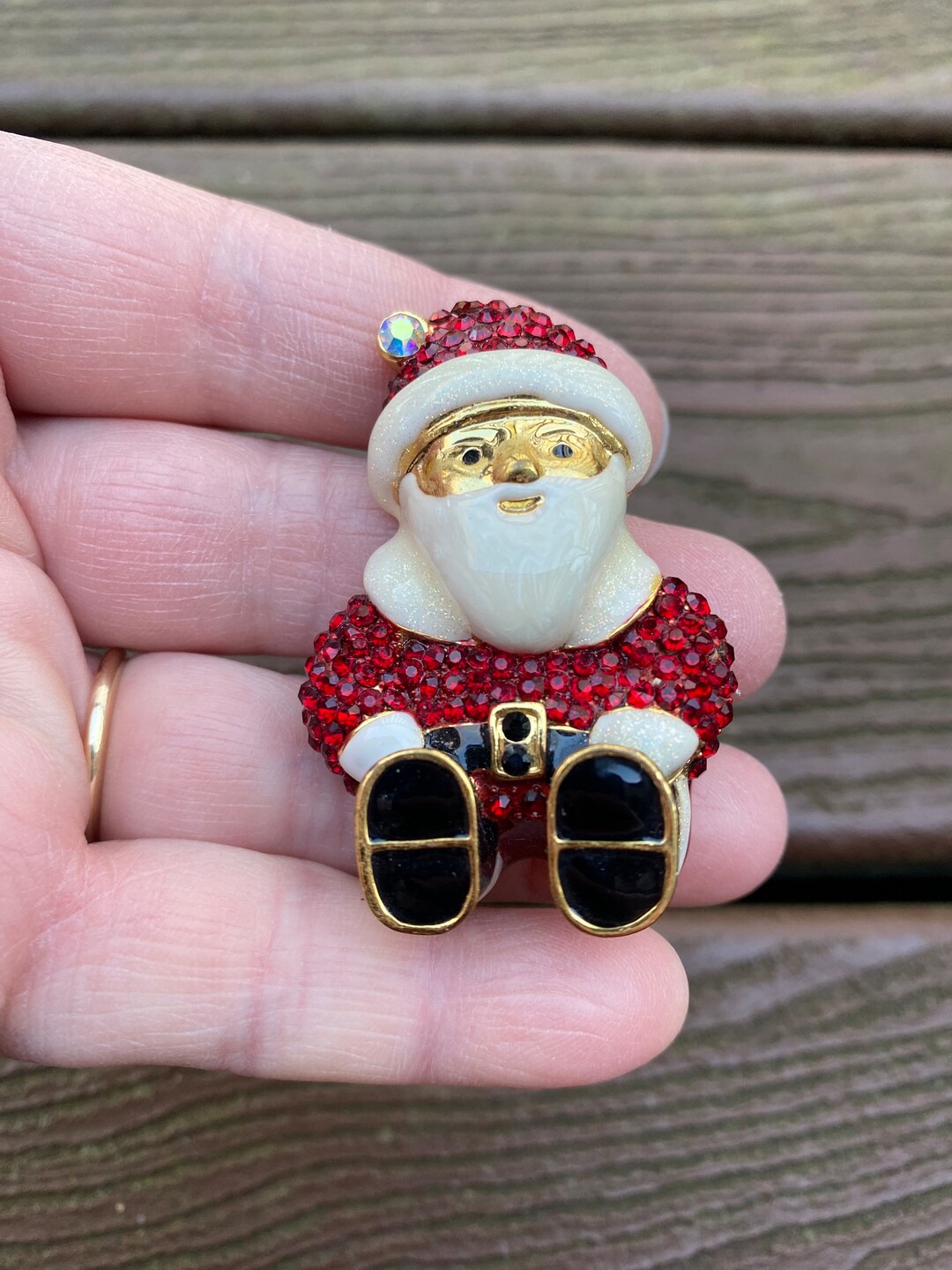 Vintage Jewelry Beautiful Enamel Amd Blingy Rhinestone Santa Claus ...