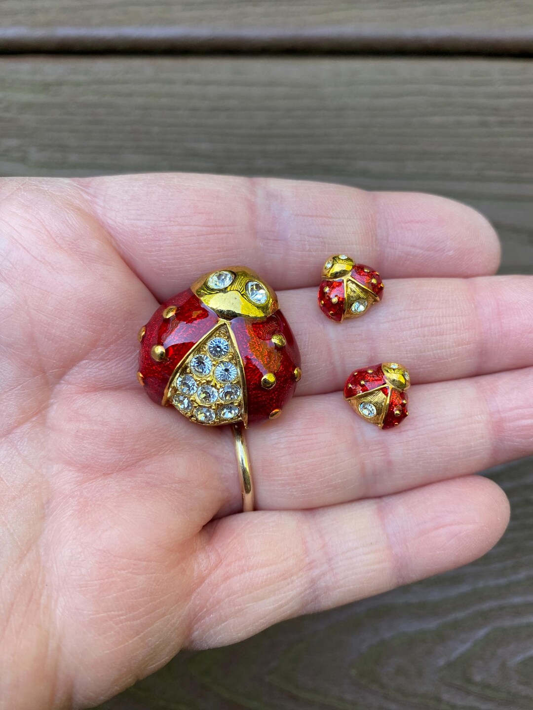 Vintage Jewelry Signed Lia Beautiful Enamel and Rhinestone Ladybug Pin ...