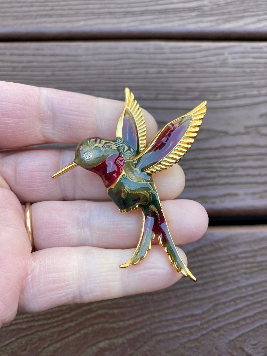 Vintage Jewelry Gorgeous Enamel and Rhinestone Hummingbird Bird Pin ...