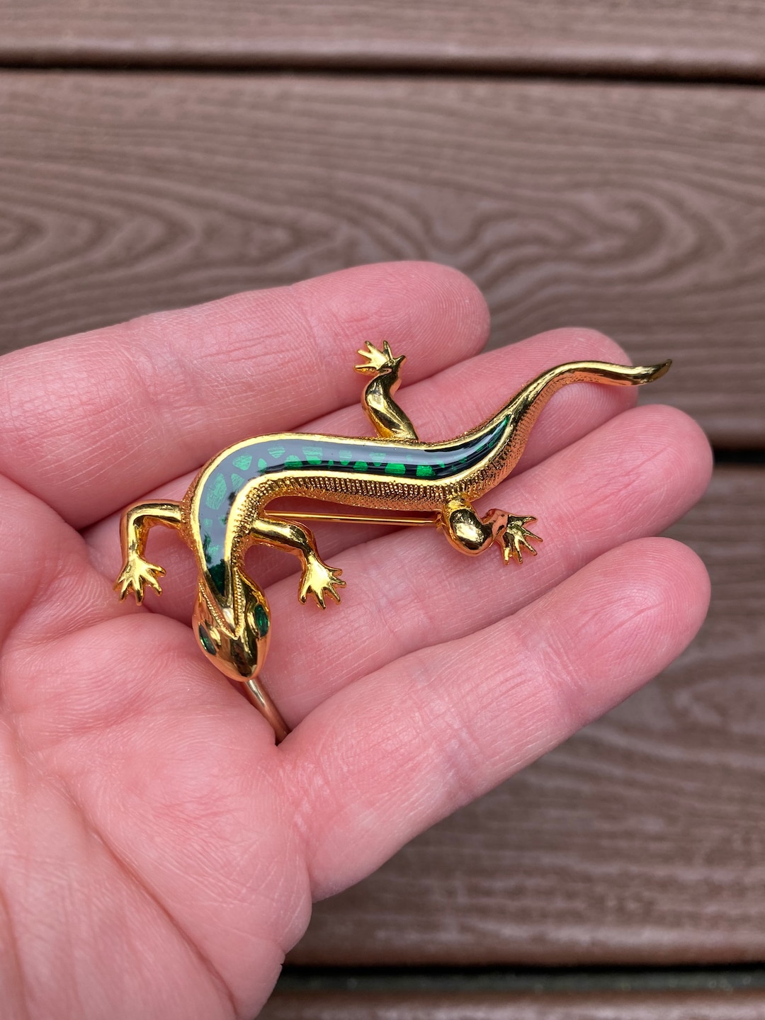 Vintage Jewelry Beautiful Gold Tone and Enamel Lizard Pin Brooch - Etsy