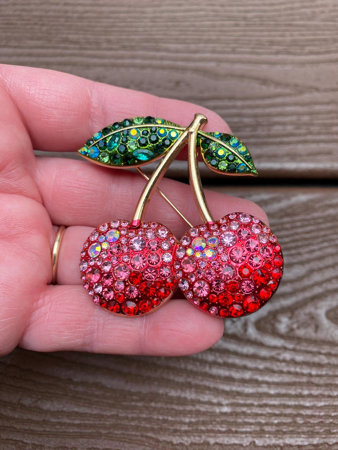 Vintage Jewelry Gorgeous Rhinestone Cherries Cherry Fruit Statement Pin ...