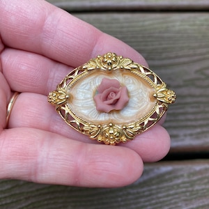 Vintage Jewelry Beautiful Avon Pink Rose Flower and Enamel Victorian ...