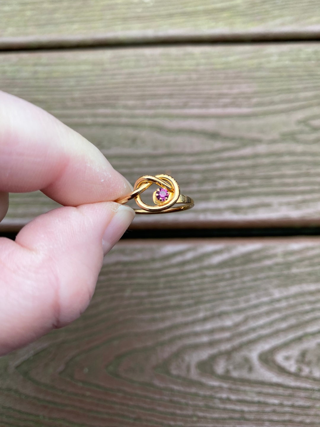 Vintage Jewelry Beautiful Avon 1970s New Old Stock Gold Tone and Purple Rhinestone Pretzel Ring ...