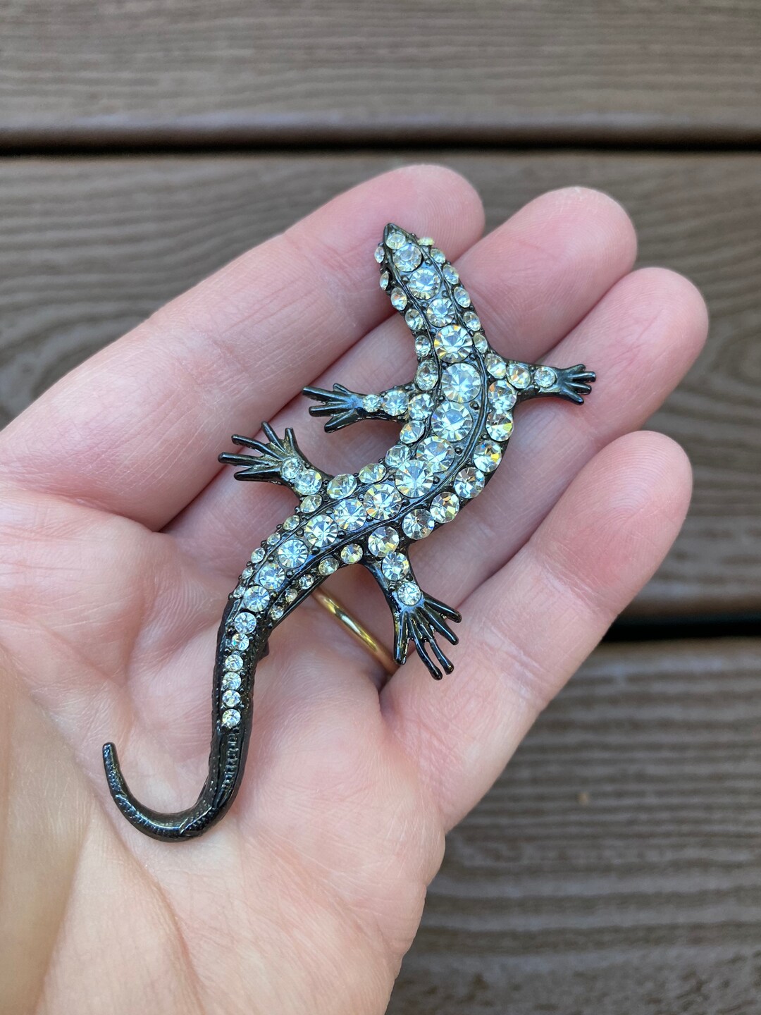 Vintage Jewelry Stunning White Rhinestone Lizard Pin Brooch - Etsy