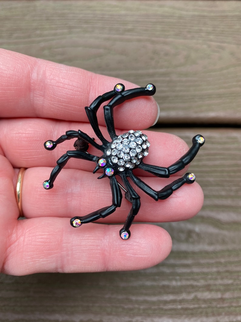 Vintage Jewelry Gorgeous Black and Rhinestone Spider Pin Brooch - Etsy