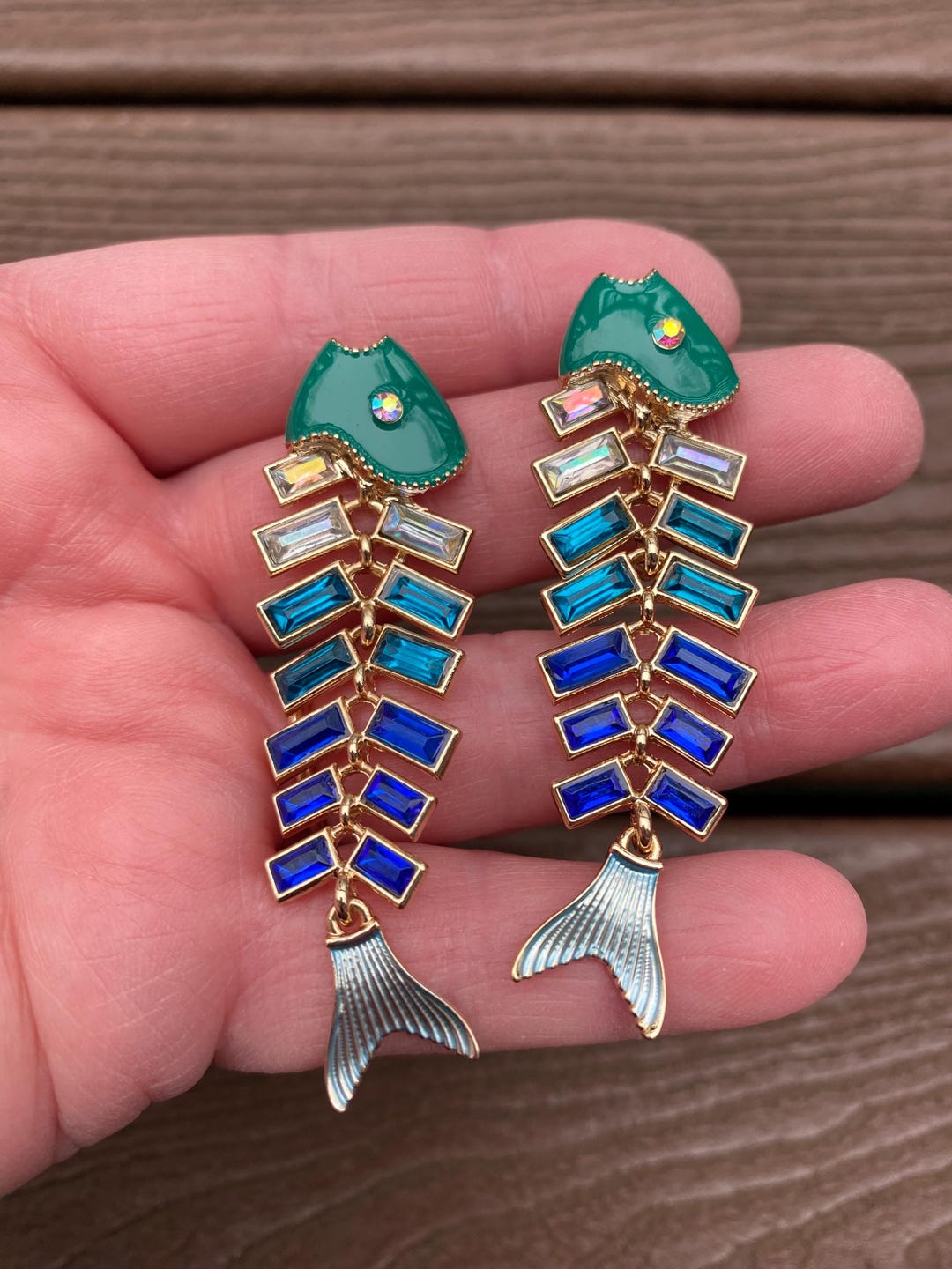 Vintage Jewelry Beautiful Blingy Rhinestone Fish Pierced Dangle ...