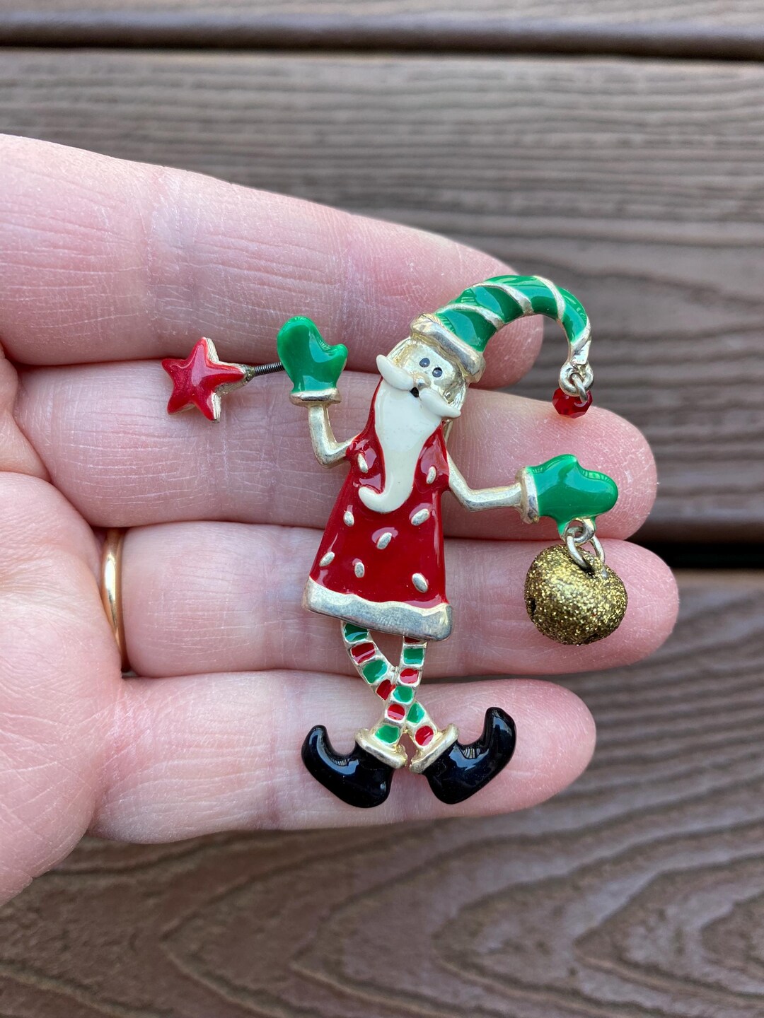 Vintage Jewelry Signed TC Adorable Enamel Santa With Jingle Bell and ...