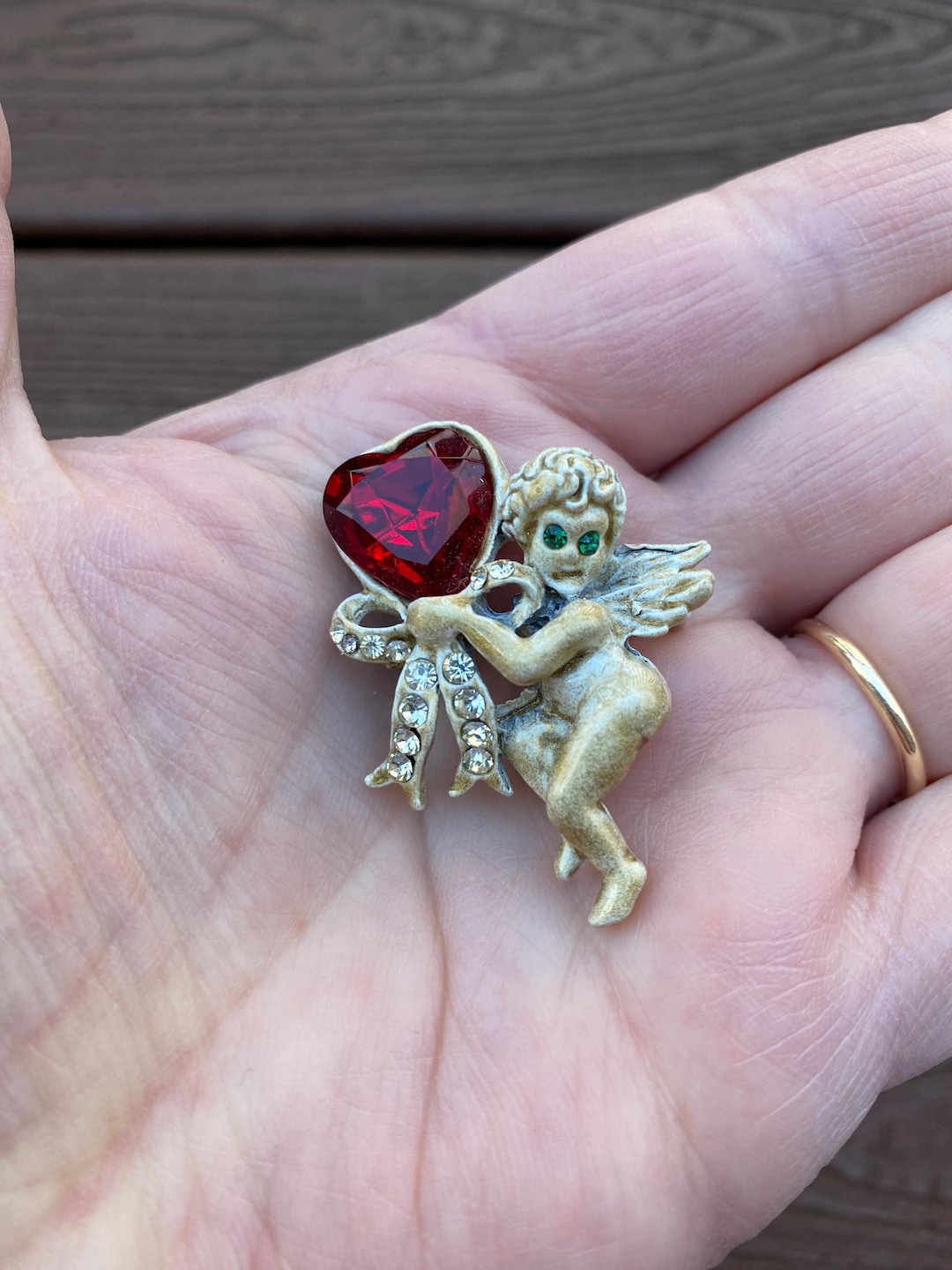 Vintage Jewelry Beautiful Enamel and Rhinestone Cupid Cherub Angel With ...